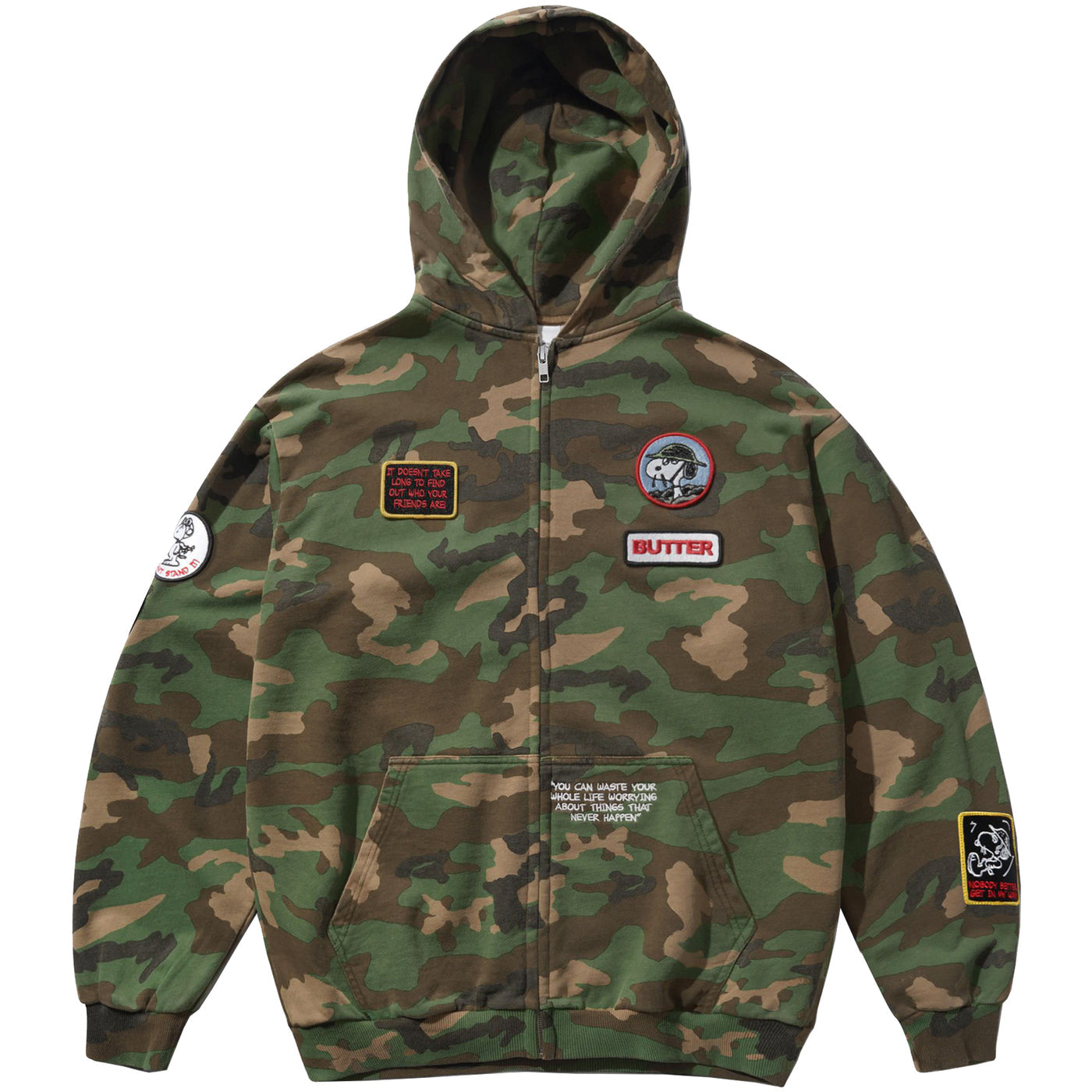 Butter Goods X Peanuts Patches Zip Up Hood - Washed Camo – Slugger ...