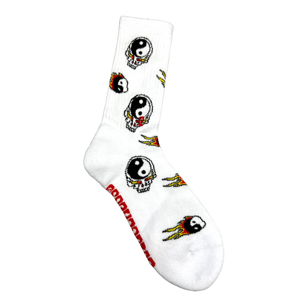 Psockadelic Flaming Yin Yang Psocks - White (Socks) – Slugger Skate Store